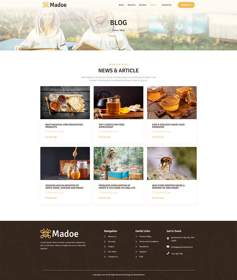 Madoe - Honey Bee Farm Elementor Template Kit by Rometheme | ThemeForest
